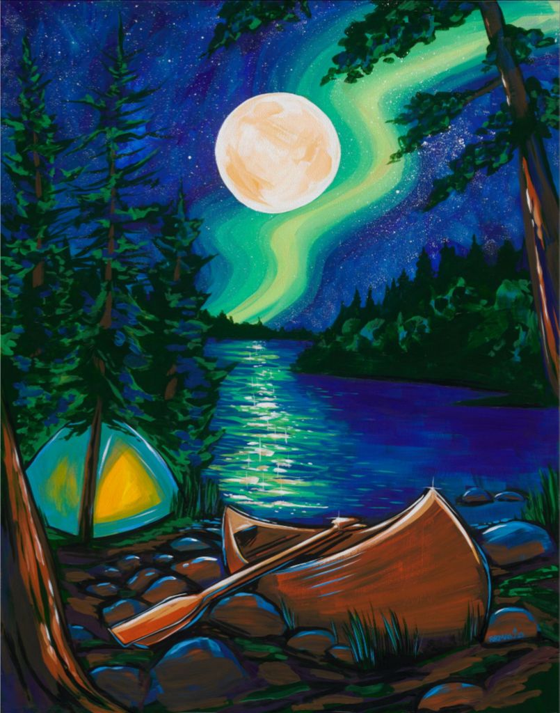 Northern Lights, Camping, Canoe "Sparkle" - Painting and Prints by MN ...