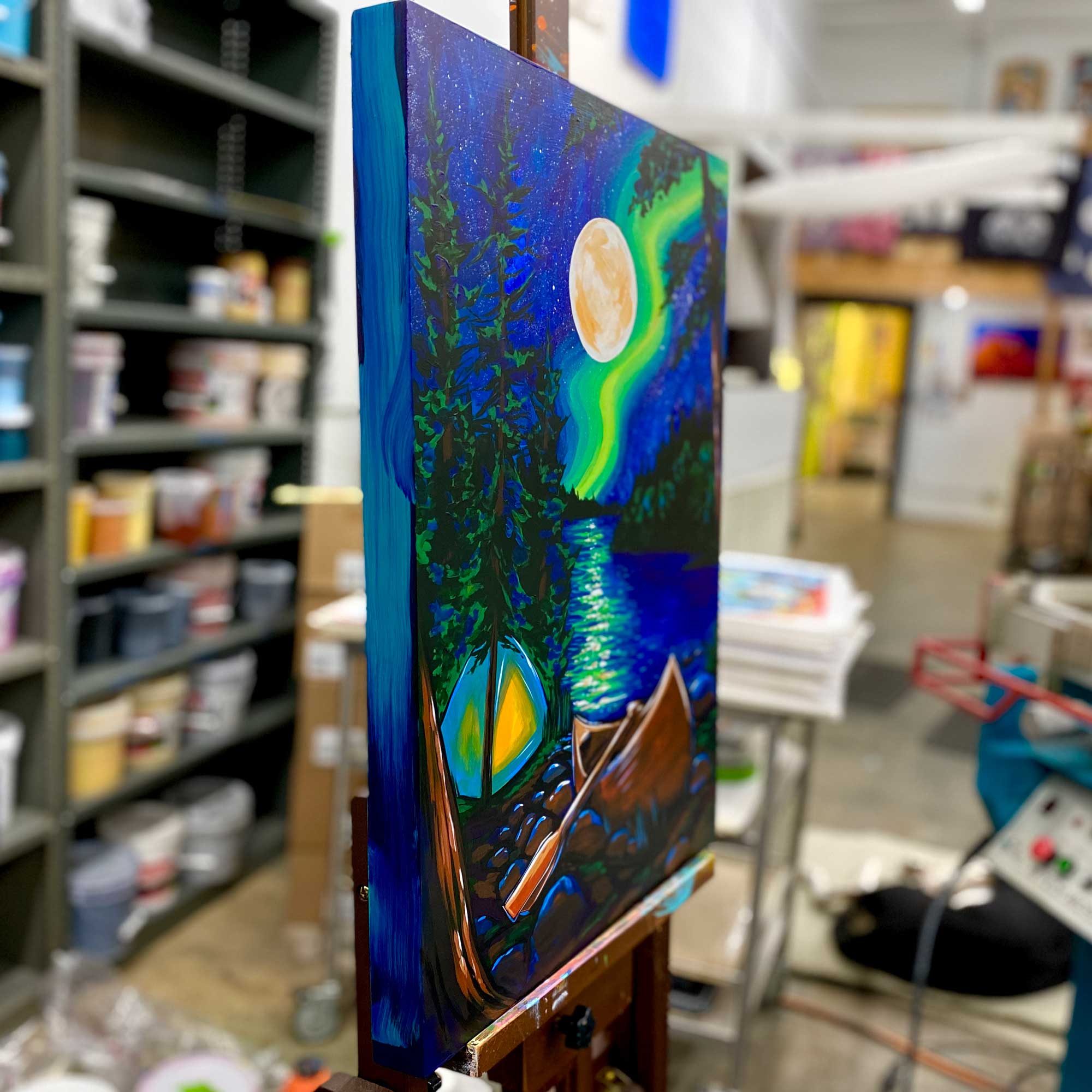 Northern Lights, Camping, Canoe "Sparkle" - Painting and Prints by MN ...