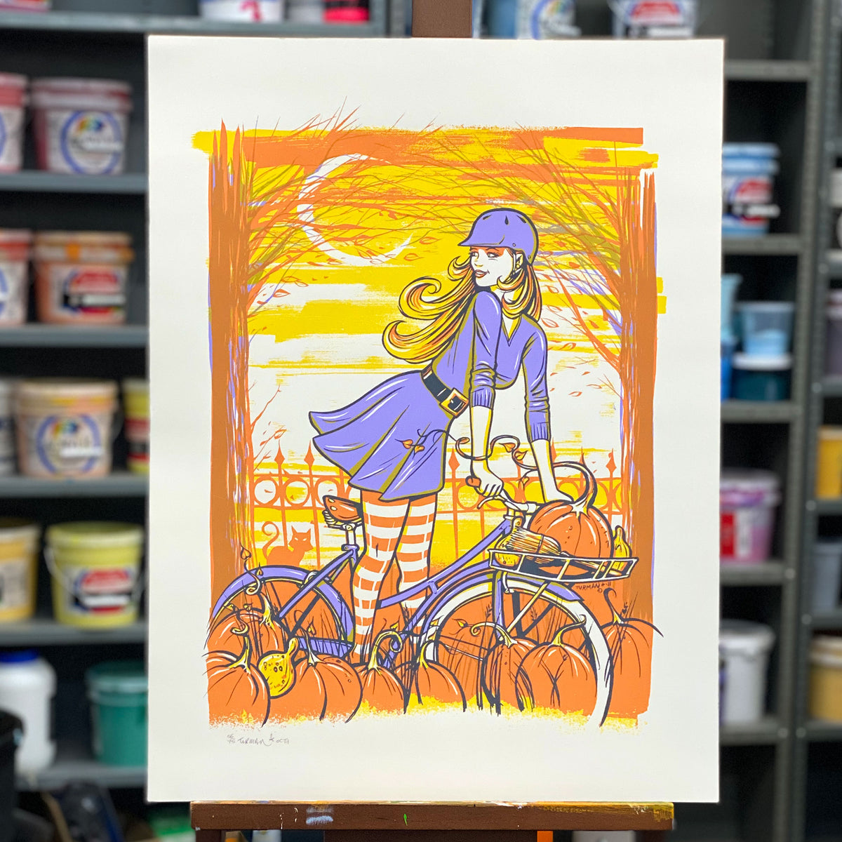 Autumn Ride cycling screen print by artist Adam Turman – Turman Artwork ...