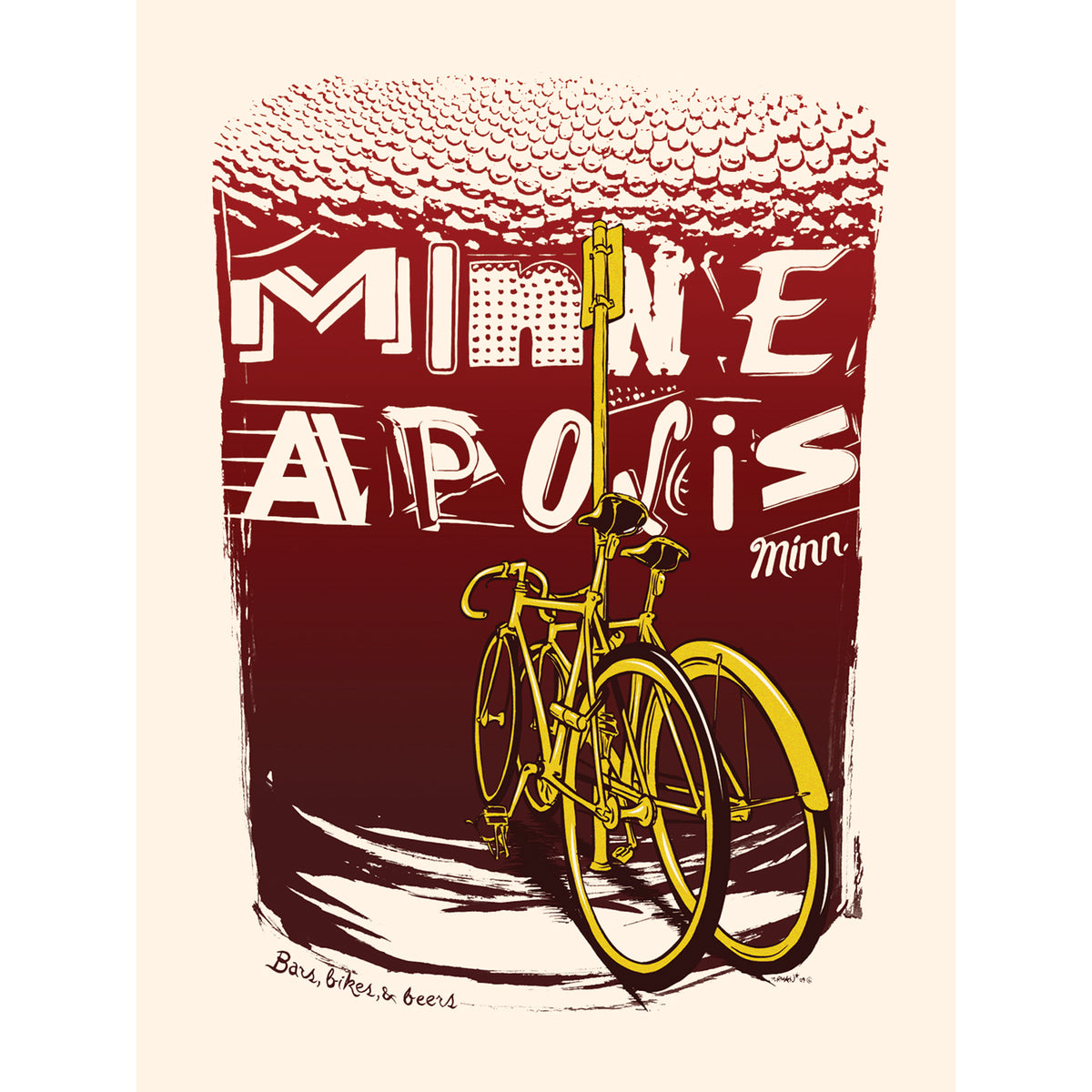 Bars, Bikes & Beers cycling screen print art by artist Adam Turman ...