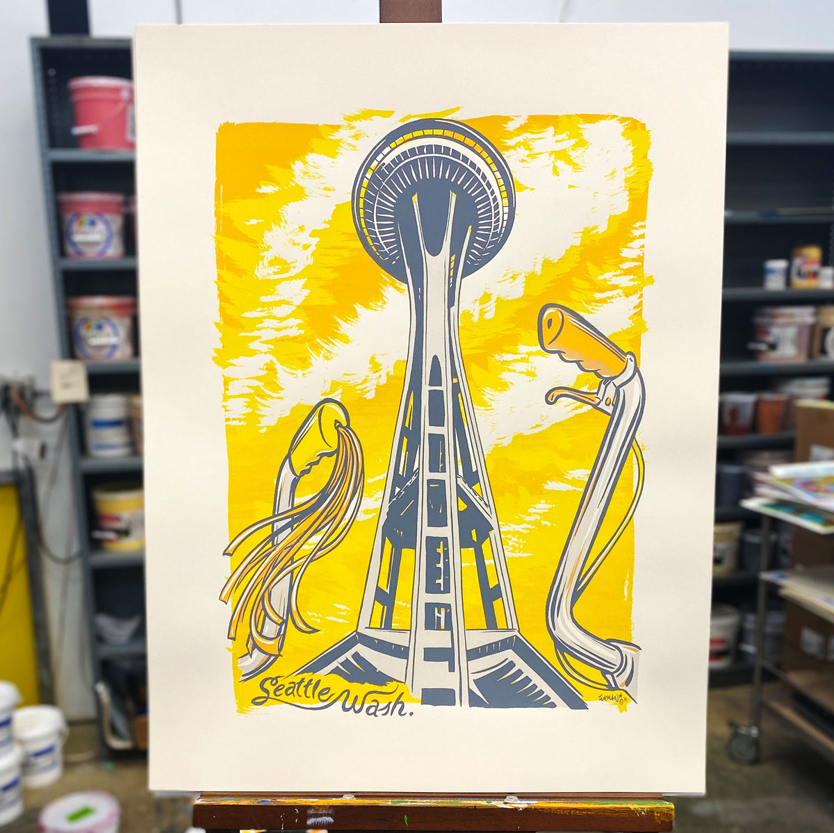 Seattle, Washington Bike Art Screen Print by Artist Adam Turman ...